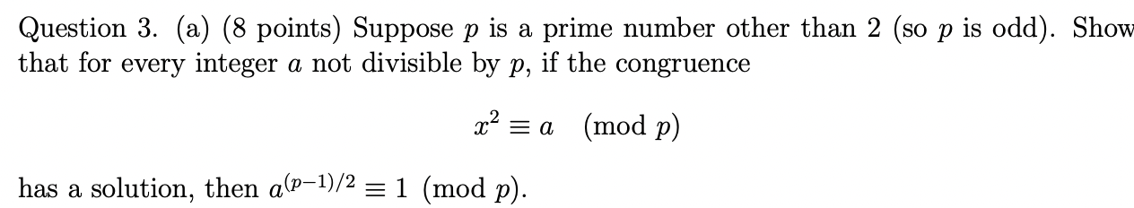 Solved Question 3. (a) (8 points) Suppose p is a prime | Chegg.com