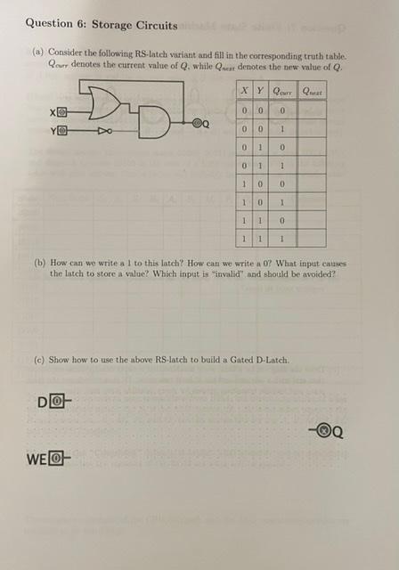 Solved (a) Consider the following RS-Latch variant and fill | Chegg.com