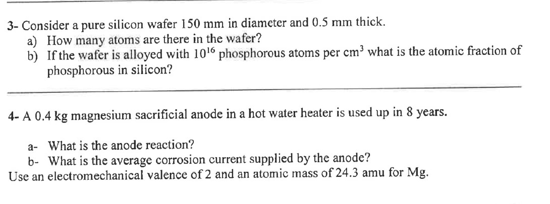 3- ﻿Consider a pure silicon wafer 150 ﻿mm in diameter | Chegg.com