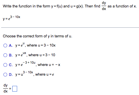 Solved Write the function in the form y=f(u) and u=g(x). | Chegg.com