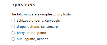Solved QUESTION 9 The following are examples of dry fruits: | Chegg.com