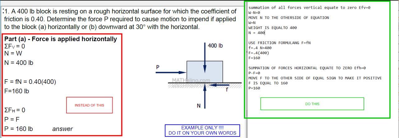 Solved A 400 lb block is resting on a rough horizontal | Chegg.com