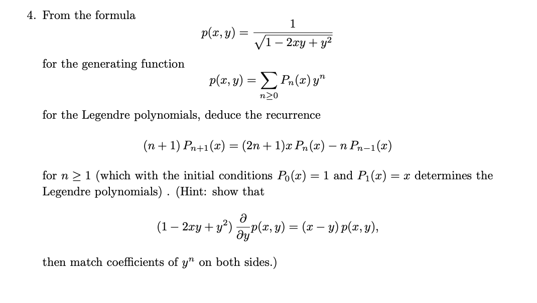 Solved 4. From the formula P(I,y) = 11 – 2xy + y2 for the | Chegg.com