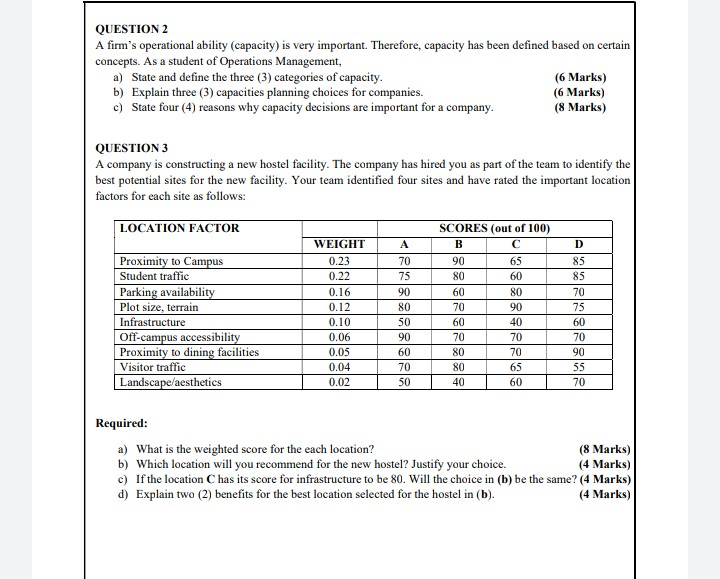 Solved QUESTION 2 A firm’s operational ability (capacity) is | Chegg.com