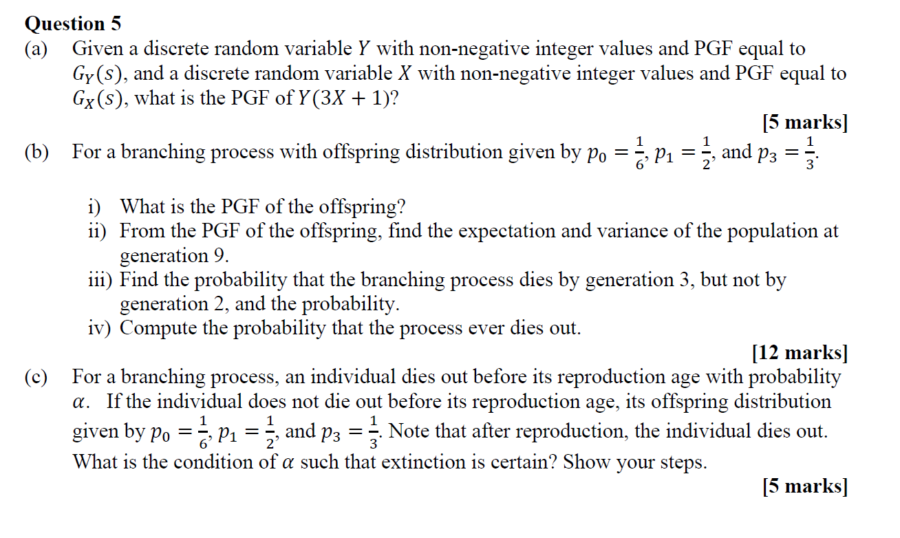 Question 5 Given a discrete random variable Y with | Chegg.com