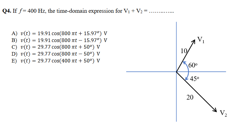 Solved Q4. ﻿If f=400Hz, ﻿the time-domain expression for | Chegg.com
