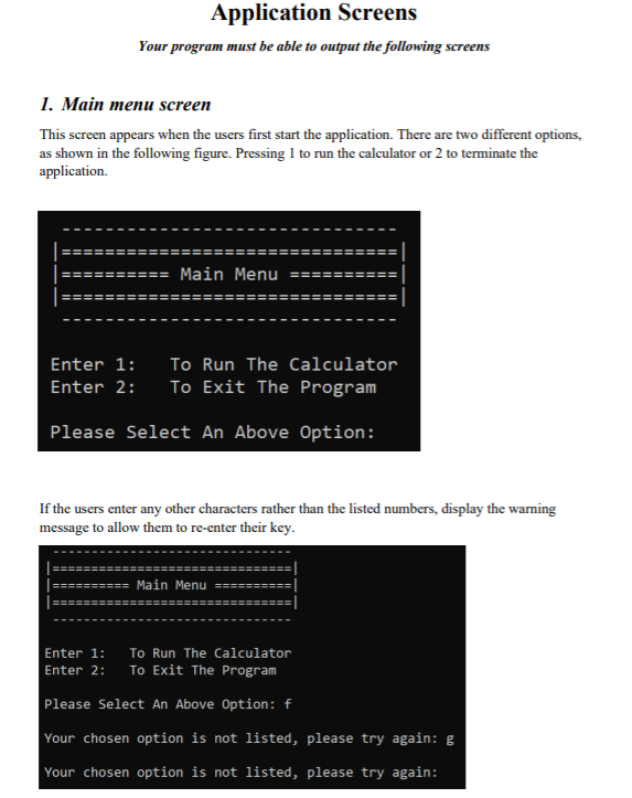 Solved Application Screens Your program must be able to | Chegg.com