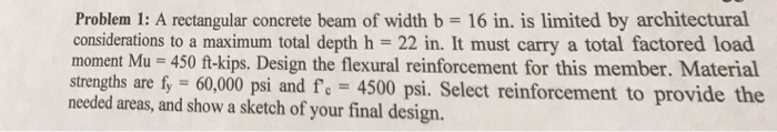 Solved Problem 1: A rectangular concrete beam of width b = | Chegg.com