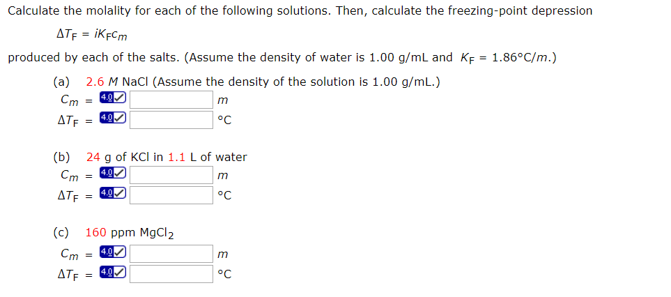 Solved Calculate the molality for each of the following | Chegg.com