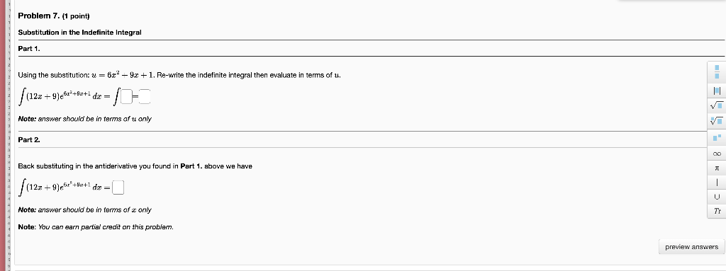 Solved Problem 7. (1 point) Substitution in the Indefinite | Chegg.com