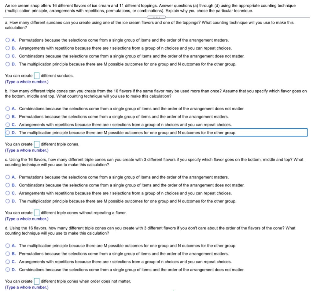 Solved An ice cream shop offers 16 different flavors of ice | Chegg.com