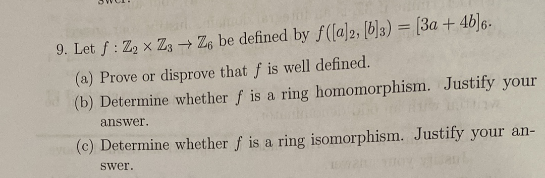 Solved 9. Let f:Z2×Z3→Z6 be defined by | Chegg.com