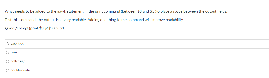 Solved What needs to be added to the gawk statement in the | Chegg.com
