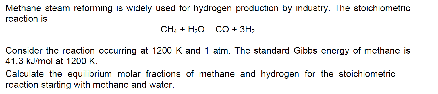 Solved CH4+H2O=CO+3H2 Consider the reaction occurring at | Chegg.com