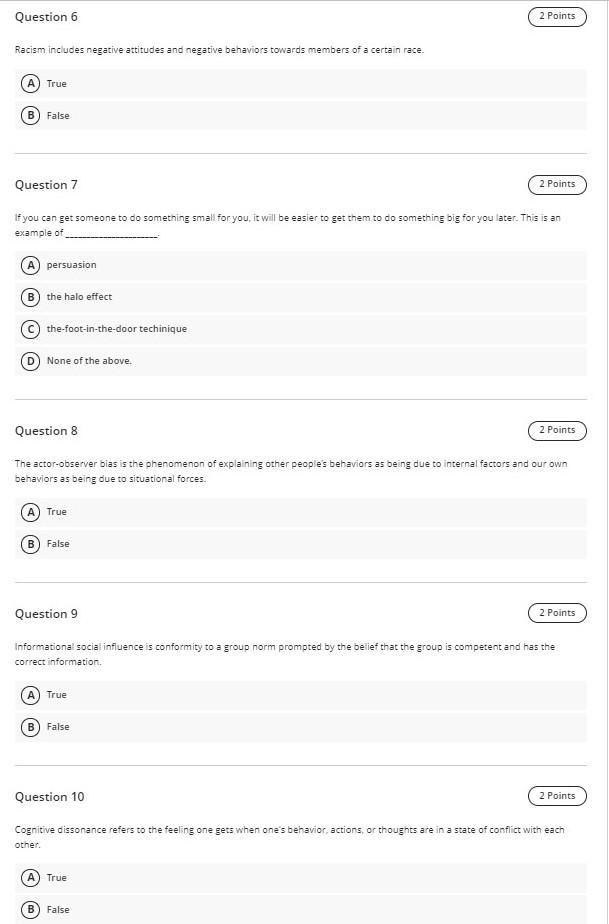Solved Question 6 2 Points Racism includes negative | Chegg.com
