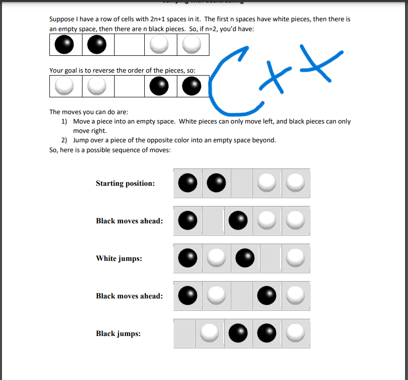 Solved Suppose I have a row of cells with 2n+1 spaces in it. | Chegg.com