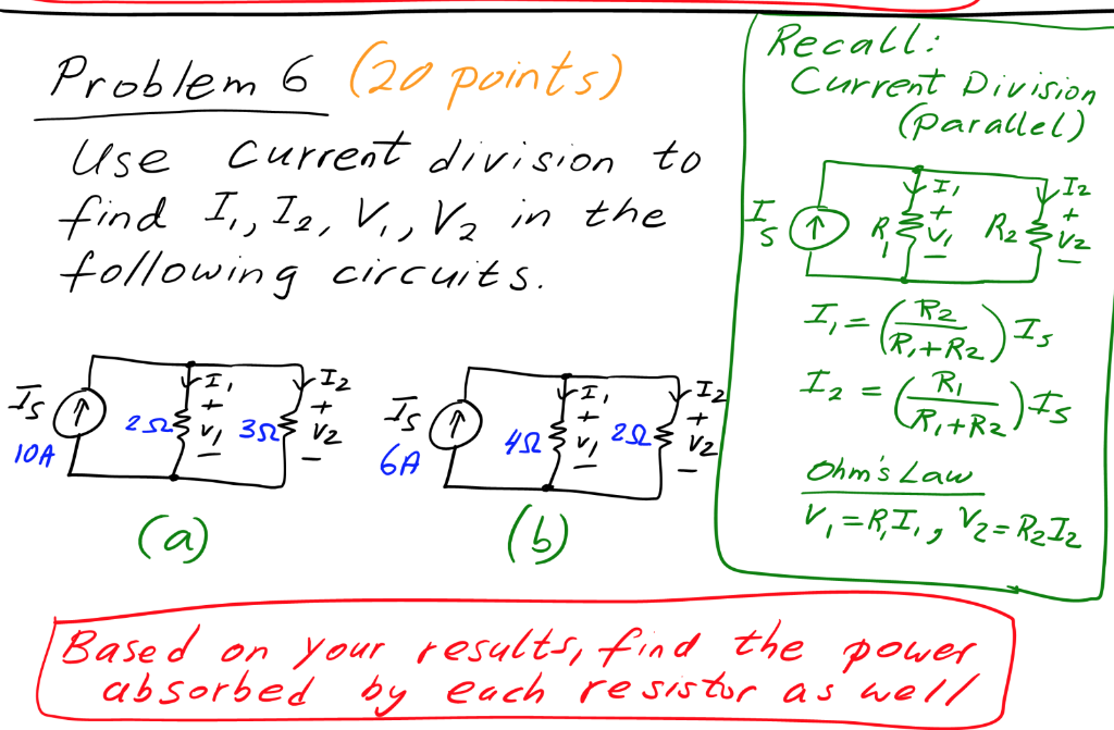 Solved Use current division to find I1,I2,V1,V2 in the | Chegg.com