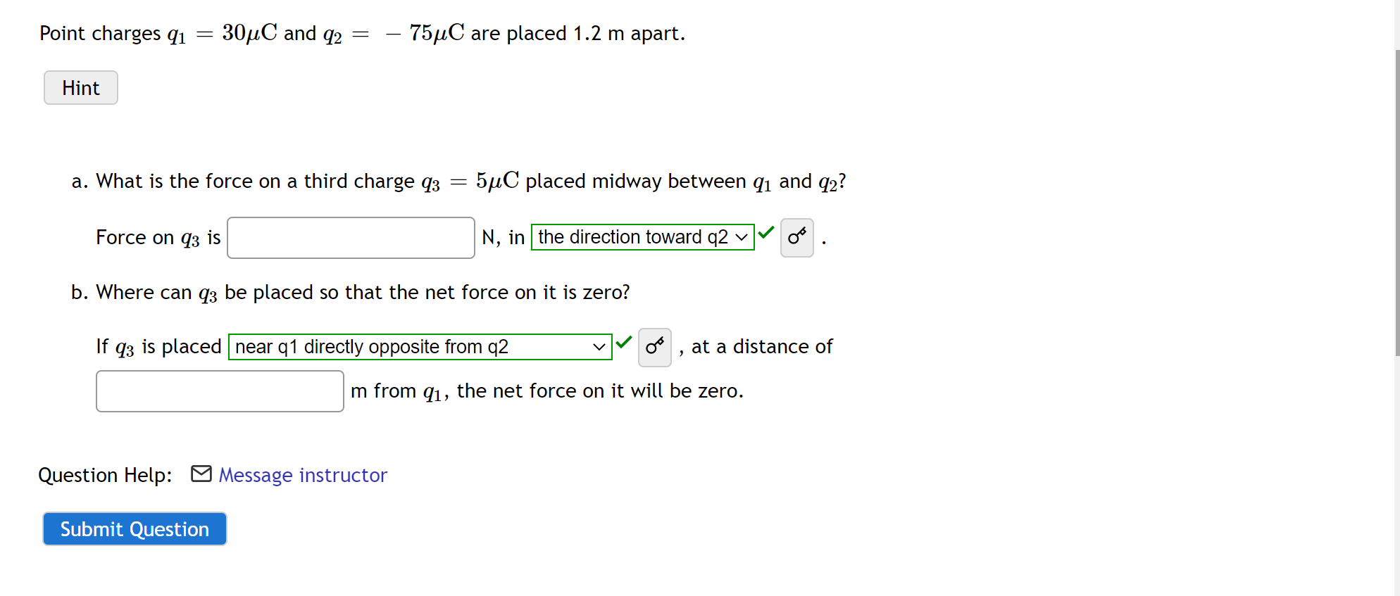 Solved Point charges q1 = 30°C and q2 = 75°C are placed 1.2 | Chegg.com
