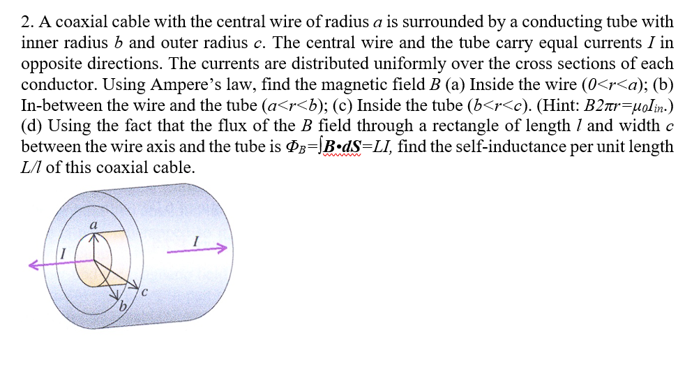 Solved A coaxial cable with the central wire of ﻿radius a is | Chegg.com