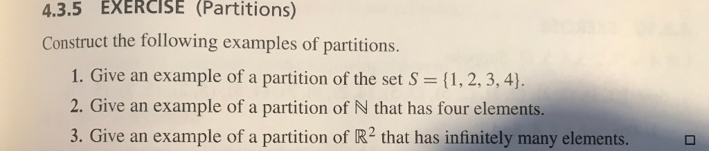 Solved 4.3.5 EXERCISE (Partitions) Construct the following | Chegg.com