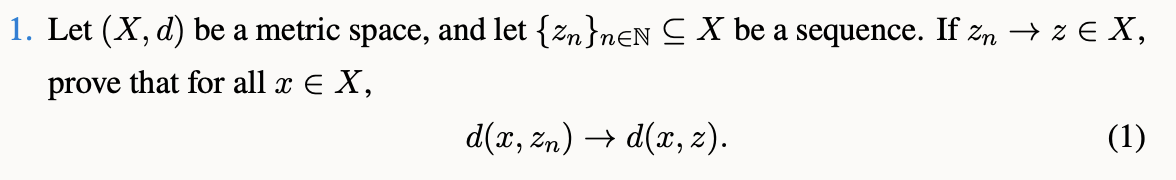 Solved Let (X, d) be a metric space, and let {zn}n∈N ⊆ X be | Chegg.com