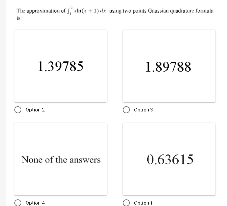 Solved The approximation of S xln(x + 1) dx using two points | Chegg.com