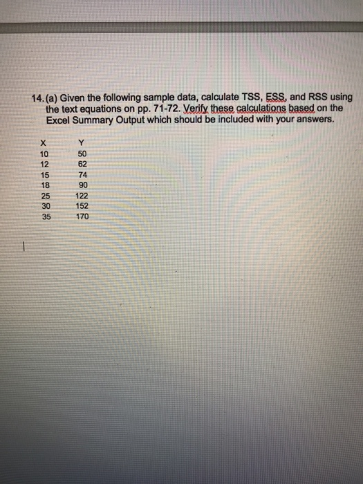 Solved 14.(a) Given the following sample data, calculate | Chegg.com