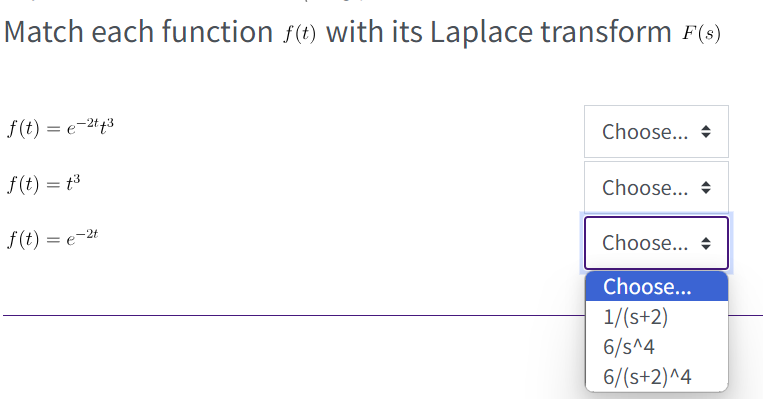Solved Match each function f(t) with its Laplace transform | Chegg.com