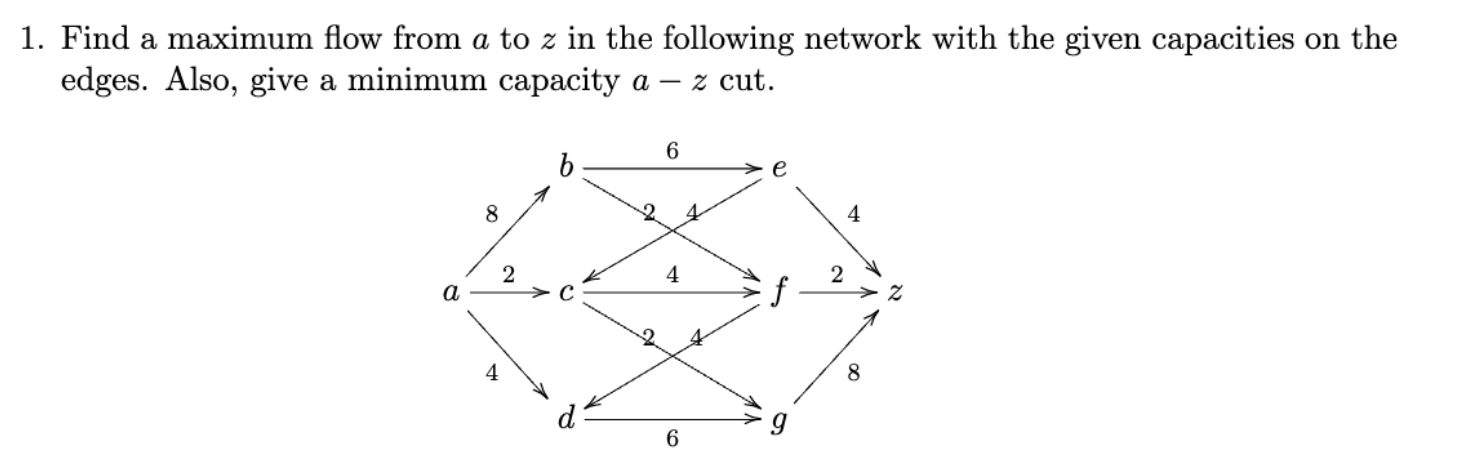 Solved 1. Find a maximum flow from a to z in the following | Chegg.com