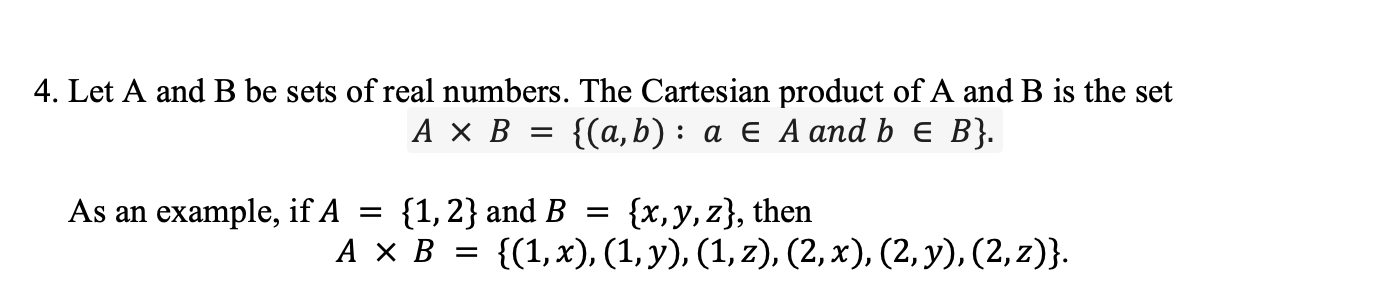 Solved 4. Let A and B be sets of real numbers. The Cartesian | Chegg.com
