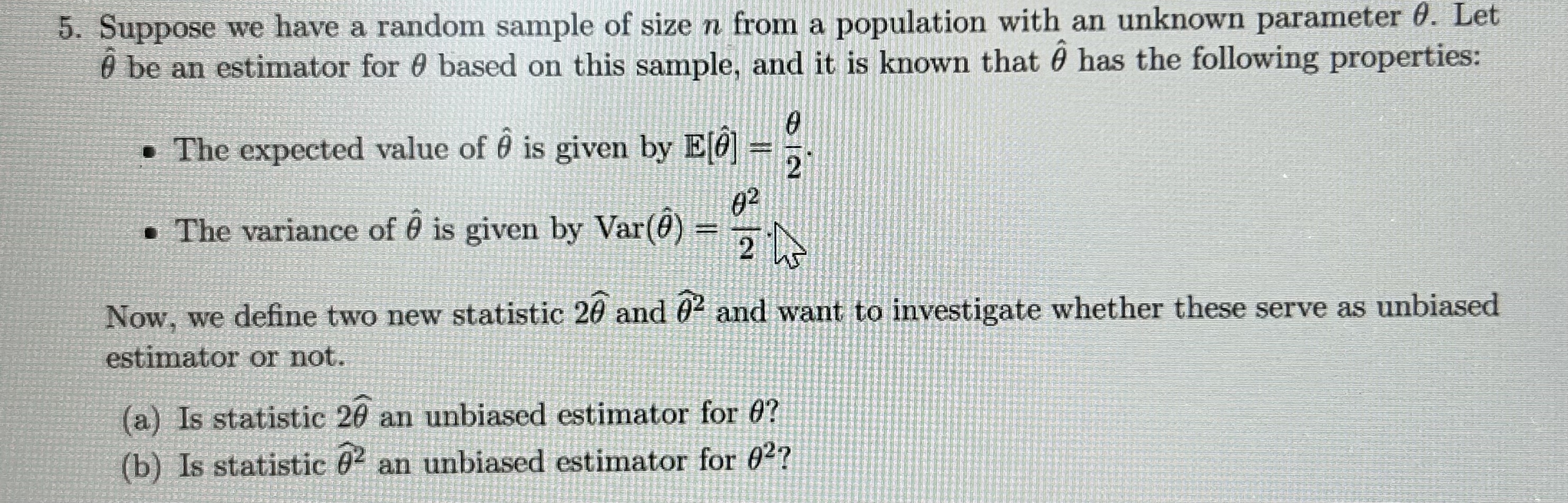 Solved 5. Suppose we have a random sample of size n from a | Chegg.com