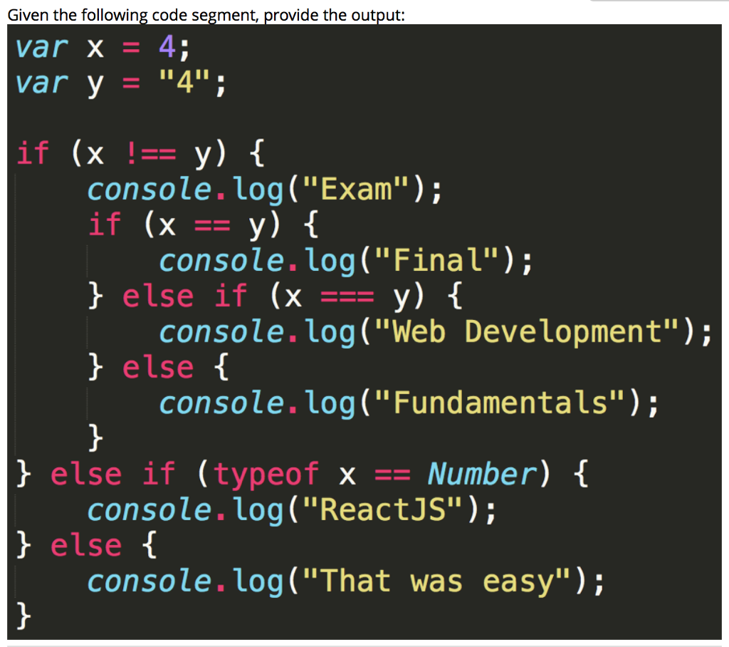 Solved Given the following code segment, provide the output: | Chegg.com