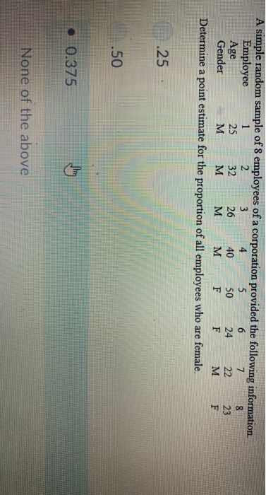 Solved A simple rand om sample of 8 employees of a | Chegg.com