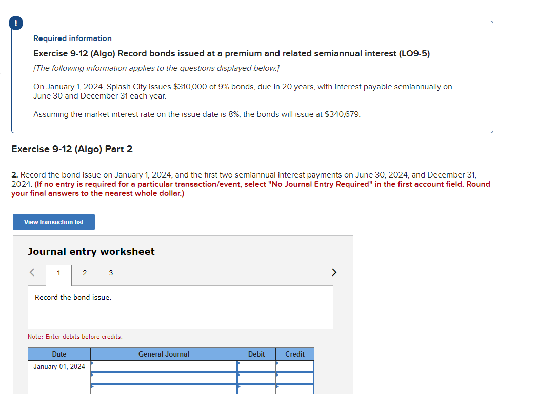 Solved Required information Exercise 9-12 (Algo) Record | Chegg.com