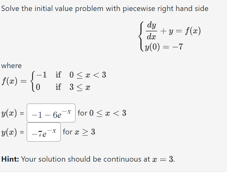 Solved Solve the initial value problem with piecewise right | Chegg.com