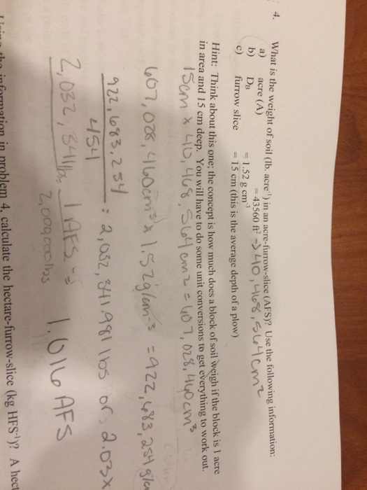 Solved What is the of soil (lb. acre^-1) in an | Chegg.com