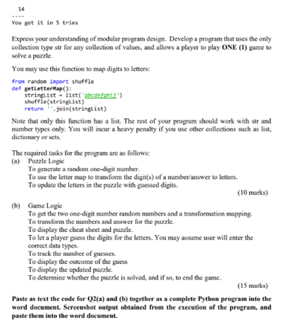 Solved Question 2 (25 marks) A single-player guessing game | Chegg.com