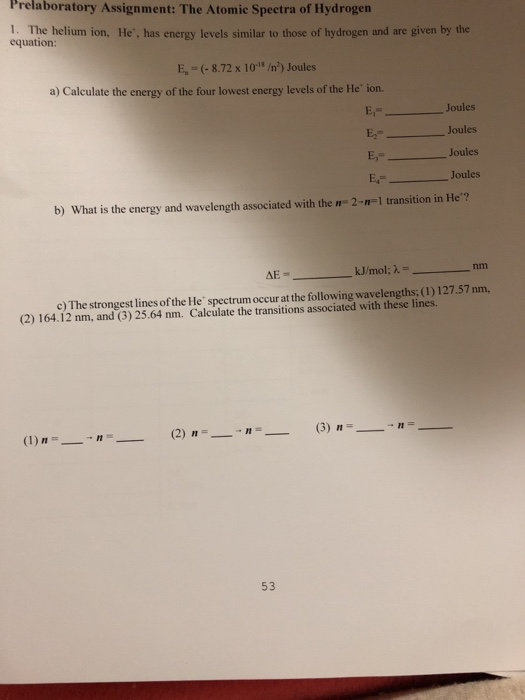 Solved Prelaboratory Assignment: The Atomic Spectra of | Chegg.com