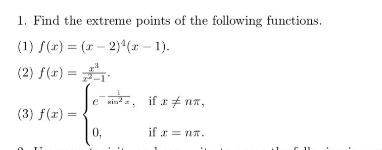 Solved 1. Find the extreme points of the following | Chegg.com