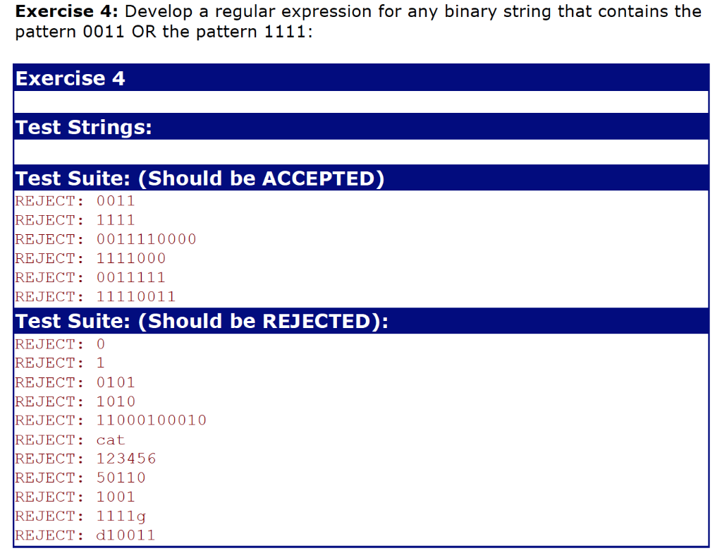 Exercise 1: Develop a regular expression for any | Chegg.com