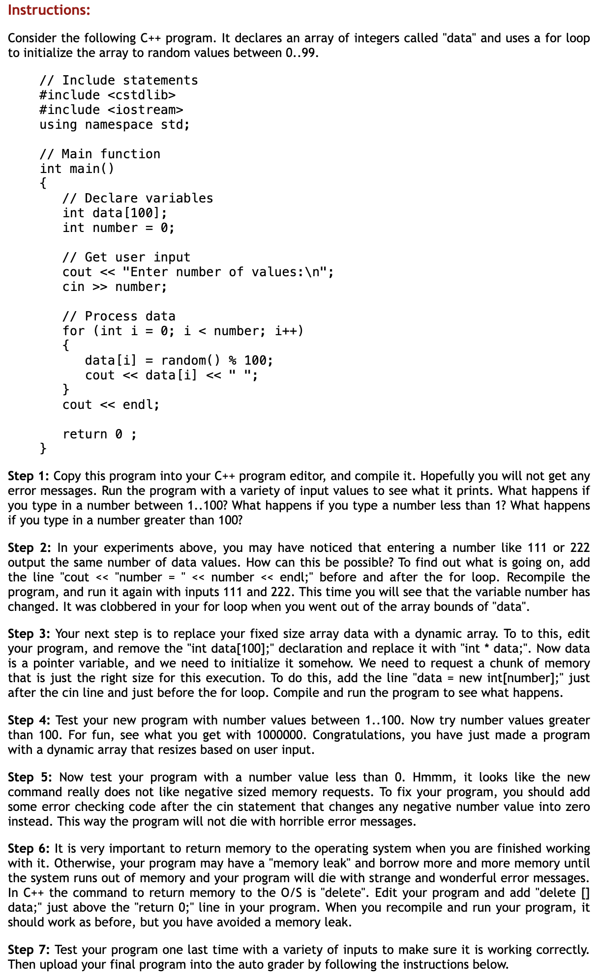 Solved Instructions:Consider the following C++program. It | Chegg.com