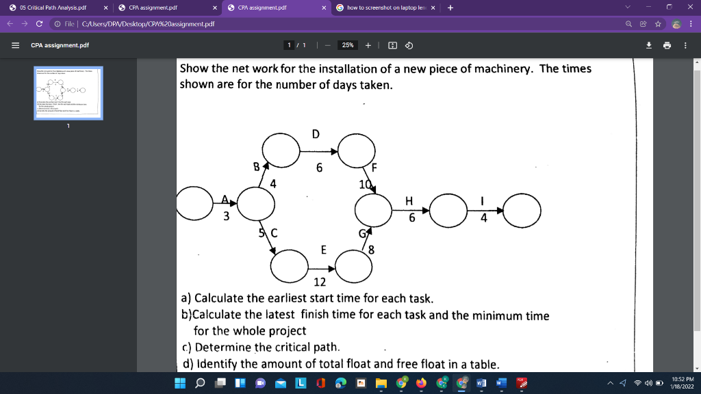 Solved > Os Critical Path Analysis.pdf X CPA assignment.pdf | Chegg.com