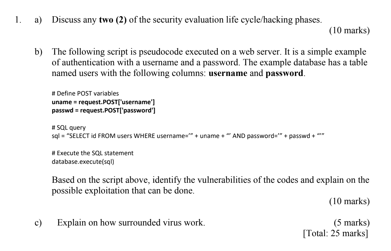 Solved a) Discuss any two (2) of the security evaluation | Chegg.com
