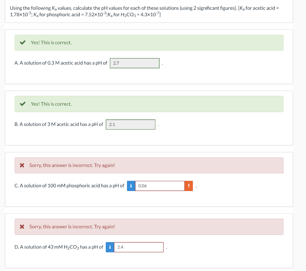 Solved Using the following Ka values, calculate the pH | Chegg.com