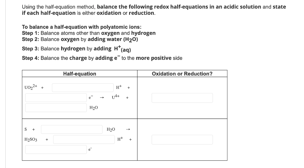 Solved Using the half-equation method, balance the following | Chegg.com