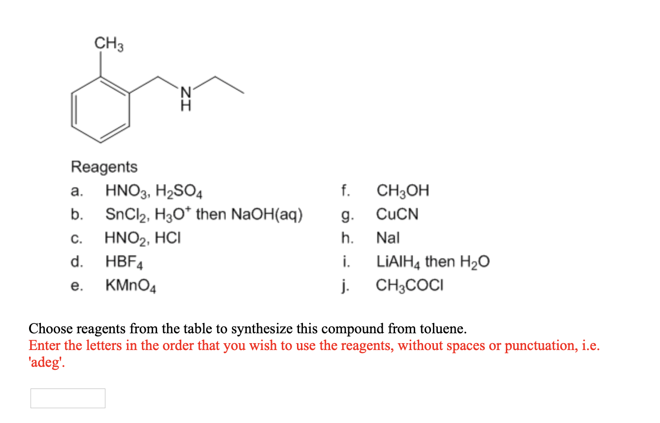 Solved IZ f. CH2OH CuCN Reagents a. HNO3, H2SO4 b. SnCl2, | Chegg.com