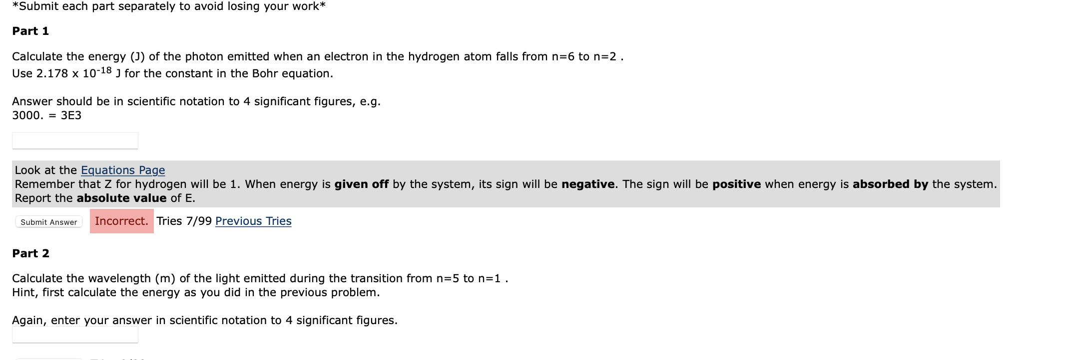 Solved *Submit each part separately to avoid losing your | Chegg.com