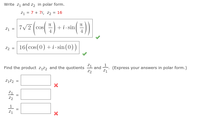 Solved Write z1 ﻿and z2 ﻿in polar | Chegg.com