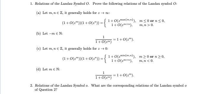 1. Relations of the Landau Symbol O. Prove the | Chegg.com