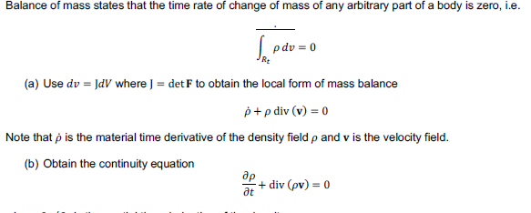 Balance of mass states that the time rate of change | Chegg.com